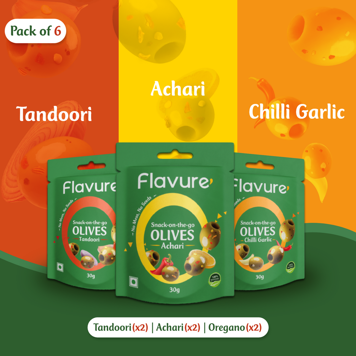 Combo Pack of Tandoori, Achari, Chilli Garlic | Flavoured snacks | Flavure
